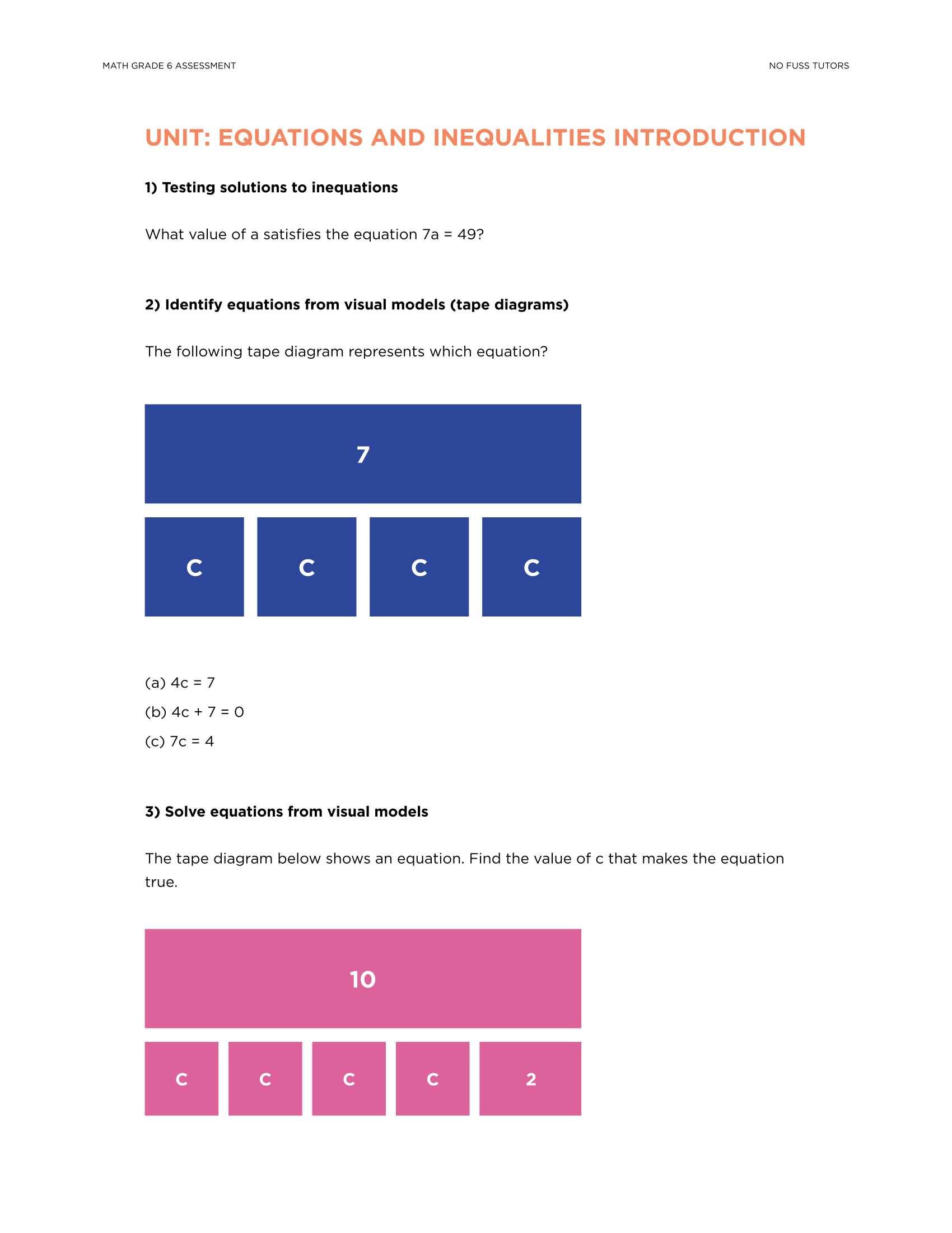 No Fuss Tutors - Worksheets and Assessments